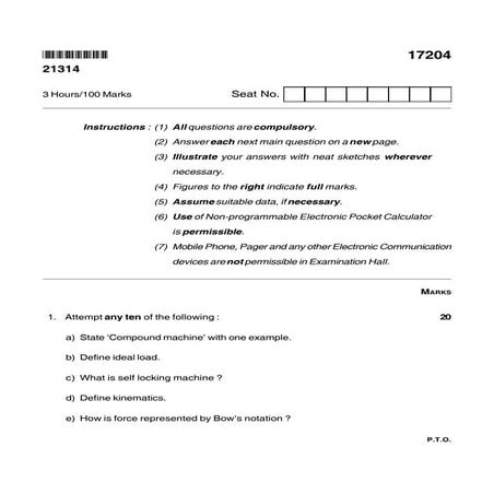 Model question paper Engg Mechanics | PDF