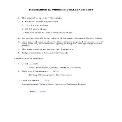 mechanics videoke challenge fiesta in barangay | DOC
