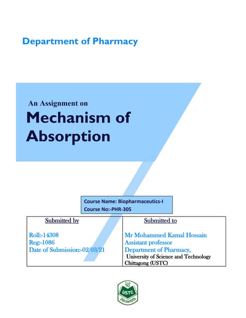 Gastrointestinal absorption of drugs | PPTX