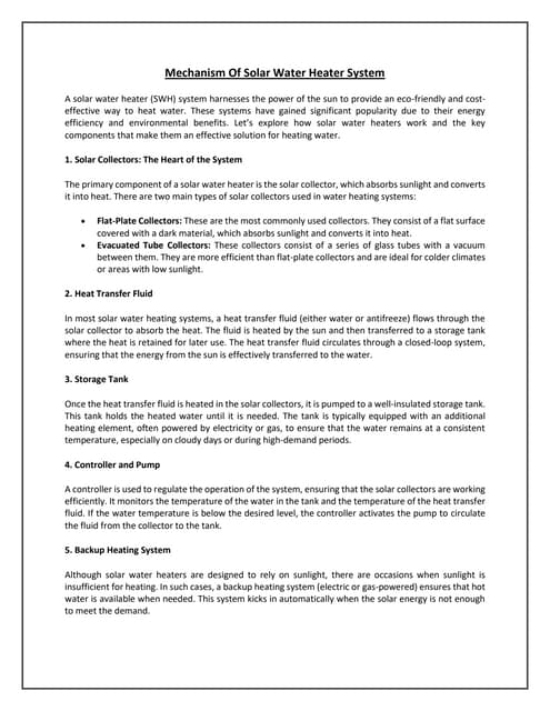 solar water heating system - types and mechanism | PPTX