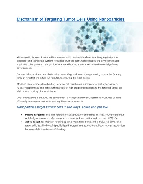 Nanovehicles for targated delivery of drug to cancerous cell | PPT