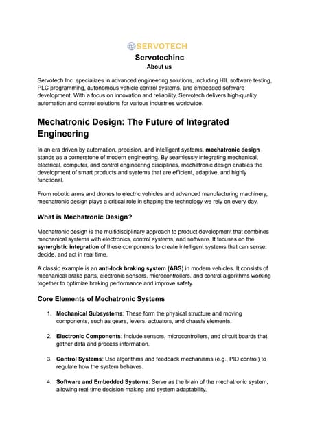 Design and Testing Ways for Mechatronic Systems | PDF | Robotics ...