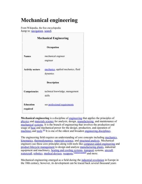 Introduction to mechanical engineering | PPTX | Mechanical and ...