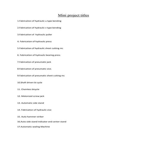 Mechanical engineering project ideas | DOCX