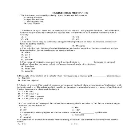 Mechanical objective questions | PDF