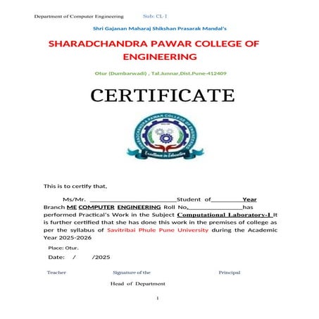 ME computer 2024 Pattern PCC-505-COM - Computational Laboratory-I Lab ...