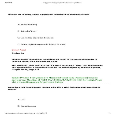 Meconium stained baby sample questions based on neet pg , usmle, plab ...