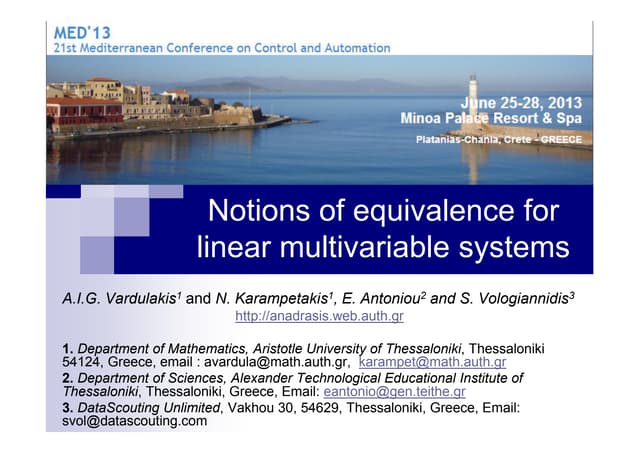 Notions Of Equivalence For Linear Multivariable Systems Ppt