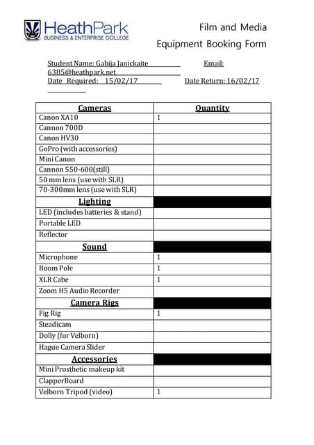 Equipment booking form 3 | PDF