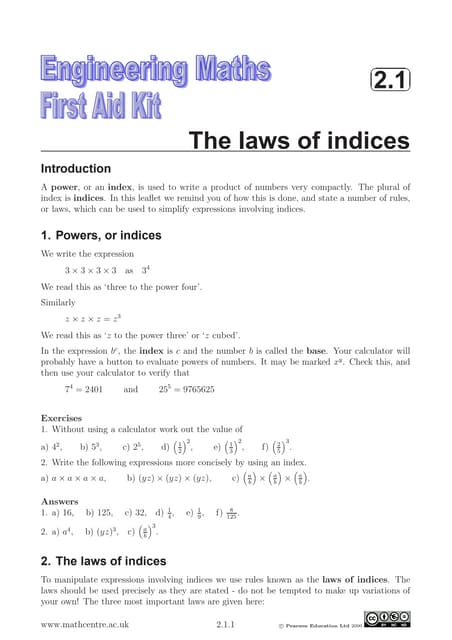 NOTE MATH FORM 3 - INDICES