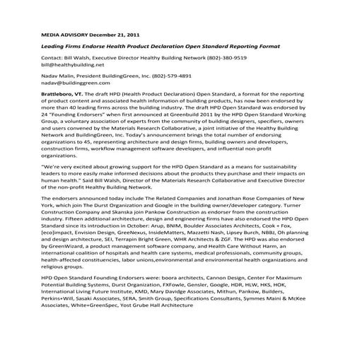 Health Product Declaration Open Standard | DOCX