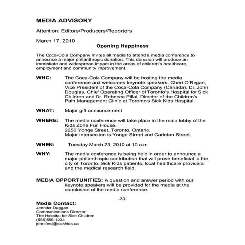 Media Advisory | PDF