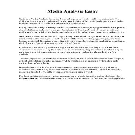 Media Analysis Essay. Alvernia University | PDF