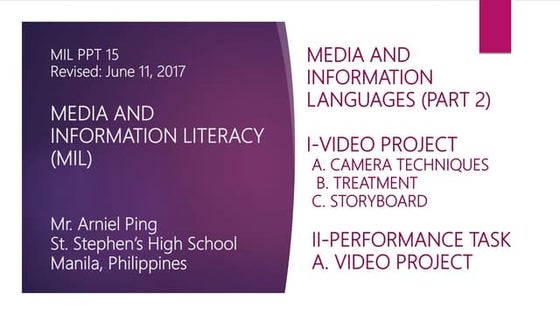 Media and Information Languages (Part 2) Video Project -Camera ...