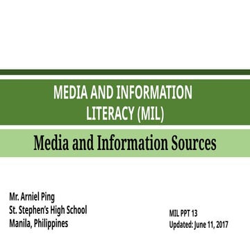 Media and Information Literacy (MIL) - 5. Media and Information Sources ...