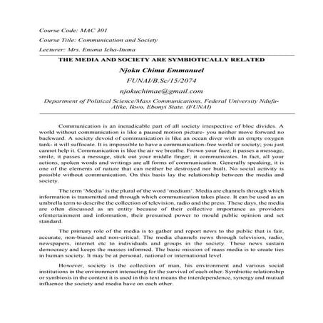 Media and society are symbiotically related | PDF