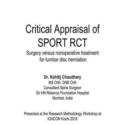 Critical Appraisal of an RCT using GATE - SPORT Trial | PPTX