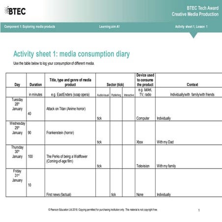 My Media Consumption Diary | DOCX