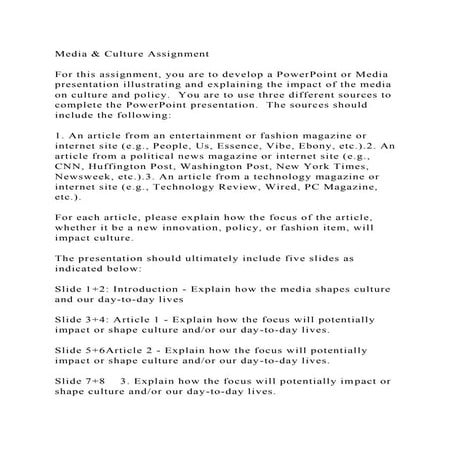 Media & Culture AssignmentFor this assignment, you are to develo.docx