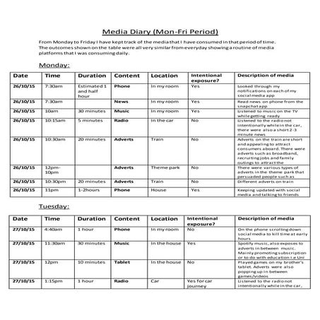 Media diary | DOCX