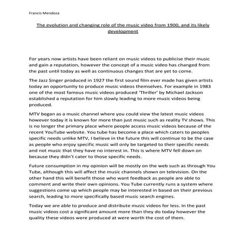 Media essay music videos | PDF