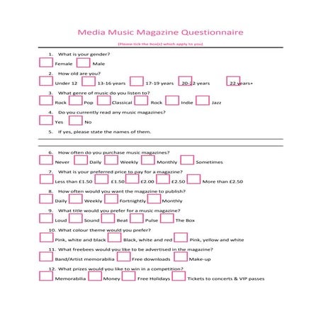 Media Music Magazine Questionnaire | PDF