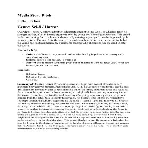 Media Pilot Film Story Pitch Word Document | PDF