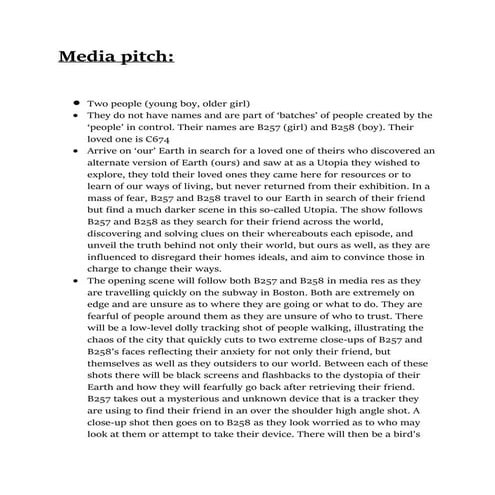 media coursework pitch for opening scene | PDF