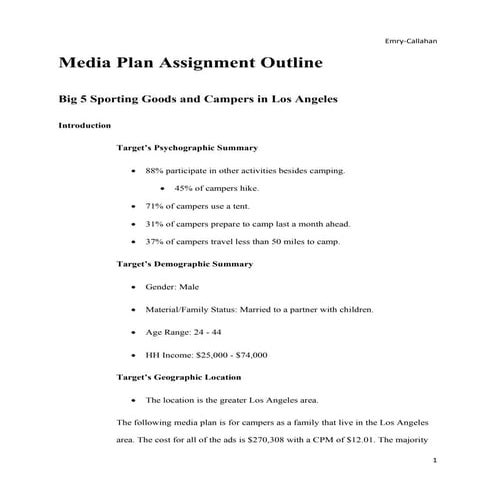 Media plan assignment outline | DOCX
