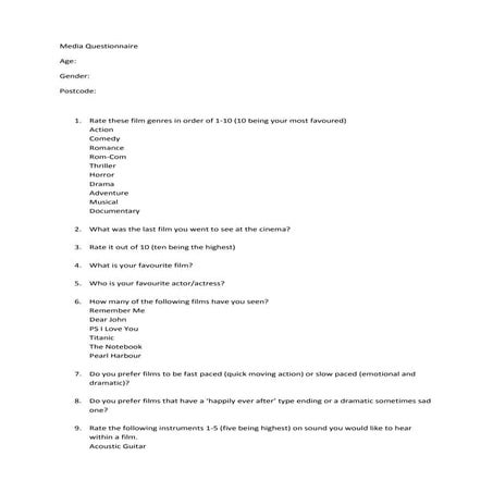Media questionnaire | PDF