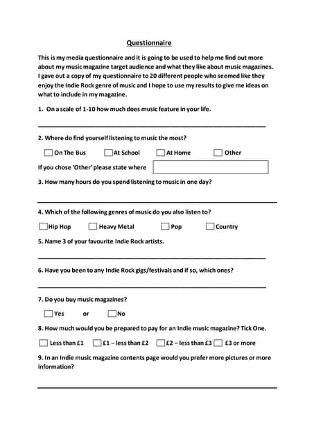 Media Questionnaire | PDF
