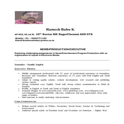 Media resume ramesh babu k | DOCX