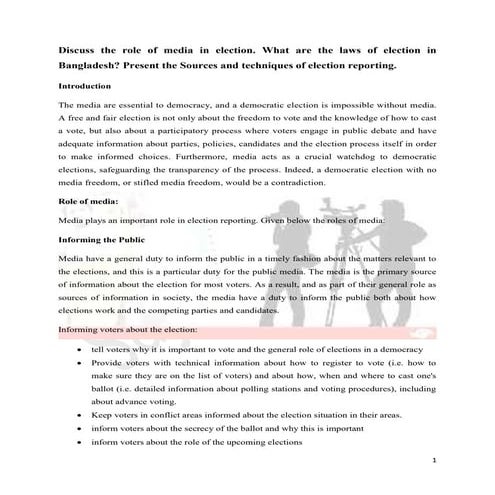 Discuss the role of media in election. What are the laws of election in ...