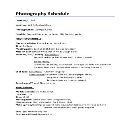 Photography Schedule | DOCX