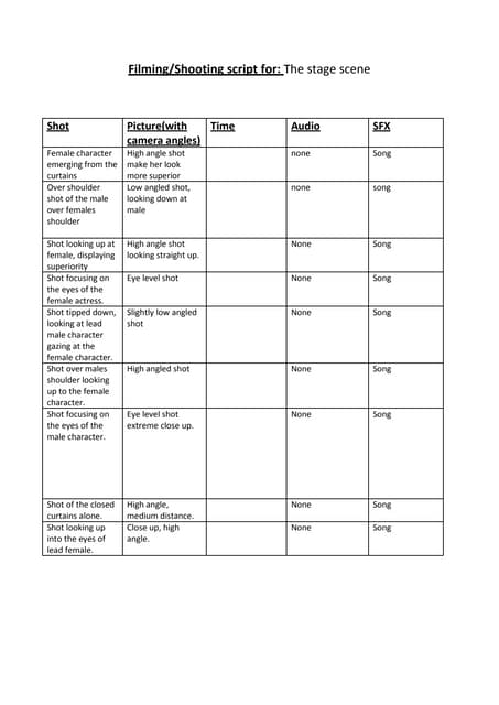 Media shooting script backstage | DOCX | Romance | Genres
