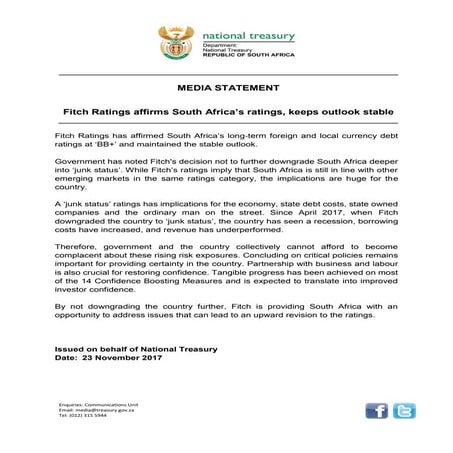Media Statement: Response to announcement by Fitch Ratings | PDF