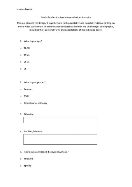 Music video questionnaire | DOCX