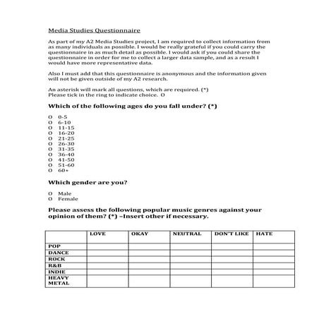 Media studies questionnaire | DOCX