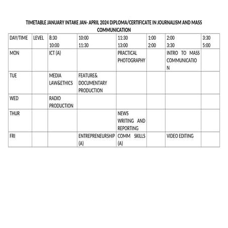 Diploma In Journalism and Media TimeTable.docx