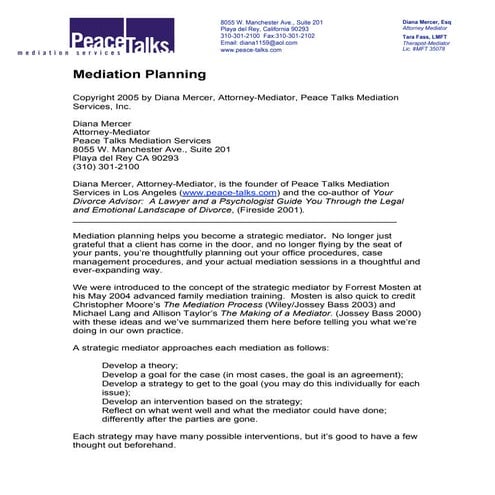 Mediation Planning for Parenting and Family | PDF