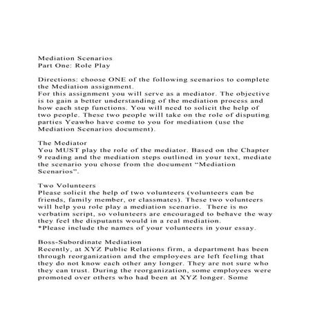 Mediation ScenariosPart One Role PlayDirections choose.docx | Parenting ...