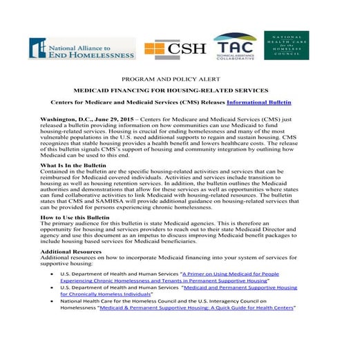 Medicaid financing for housing | PDF | Government Support and Welfare ...