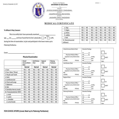 Medical Certificate Form 1.pdf(Athletes) | PDF