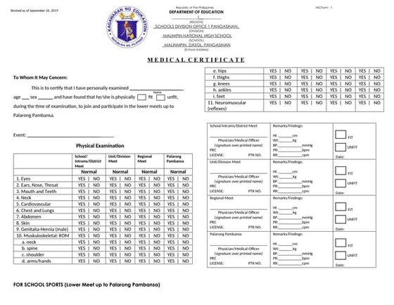 Medical Certificate Form 1.pdf(Athletes) | PDF