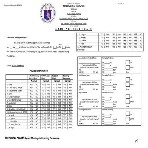 Medical Certificate Form 1.pdf(Athletes) | PDF