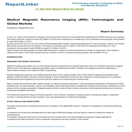 Medical Magnetic Resonance Imaging (MRI): Technologies and Global ...