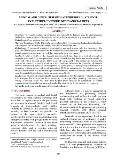 Awareness Of Importance Of Research In Undergraduate Dental Students | PDF