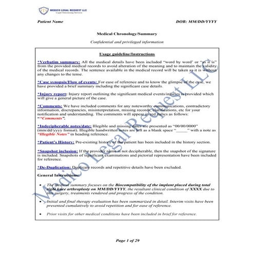 Medical Chronology Sample-Medical Malpractice - Medico Legal Request | PDF