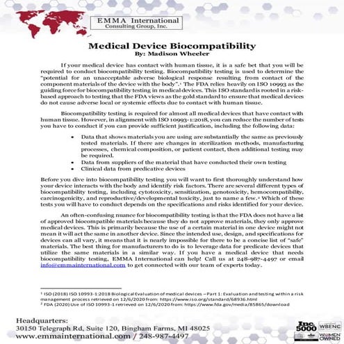 Medical Device Biocompatibility | PDF