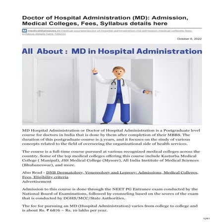 MD Hospital Administration | PDF | Postgraduate Education | College ...